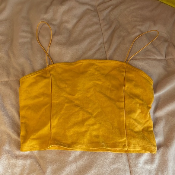 Tops | Yellow Curved Neckline Crop Top | Poshmark